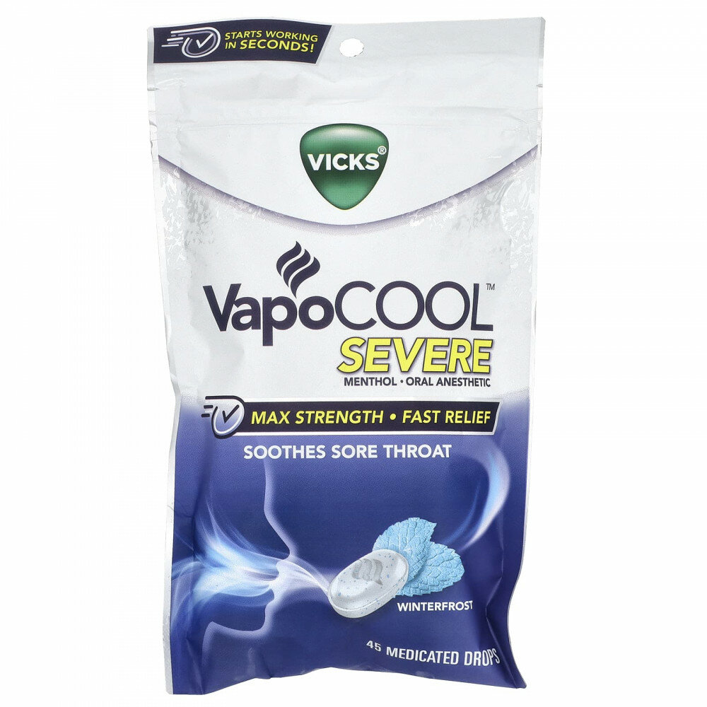 Vicks, VapoCool ™ Severe, максимальная сила действия, Winterfrost, 45 лечебных капель