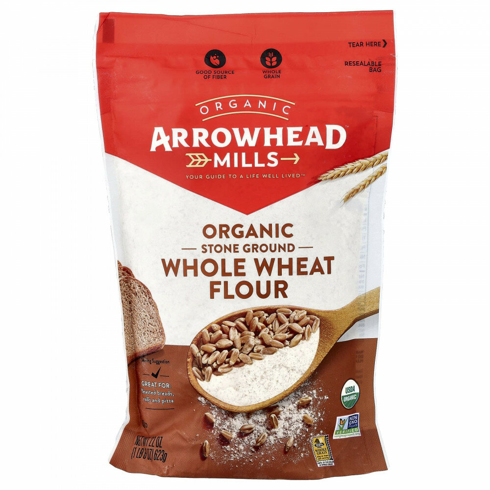 Arrowhead Mills, Organic Whole Wheat Flour, Stone Ground, 22 oz (623 g)