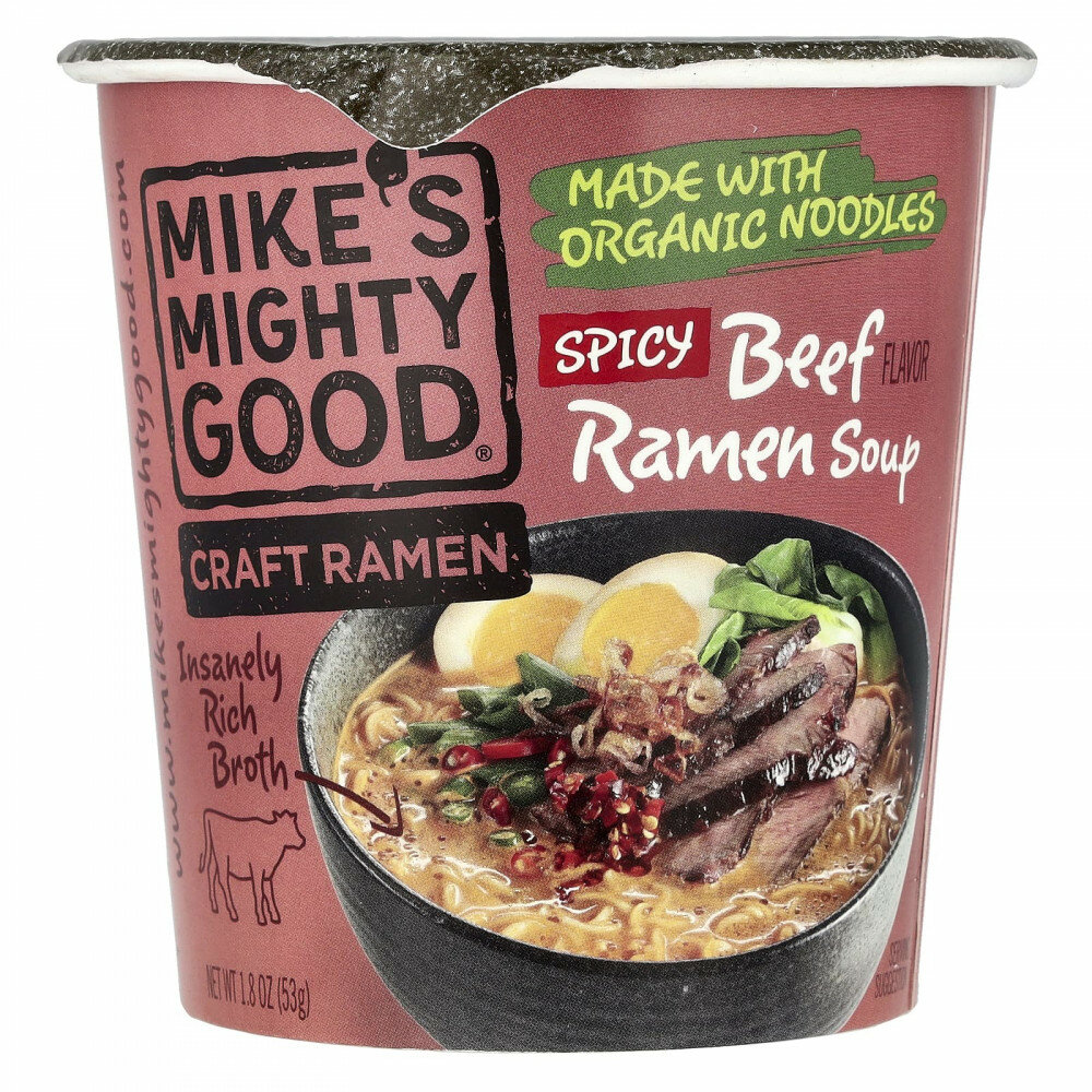 Mike's Mighty Good, Craft Ramen, пряный суп рамен с говяжьим вкусом, 53 г (1,8 унции)