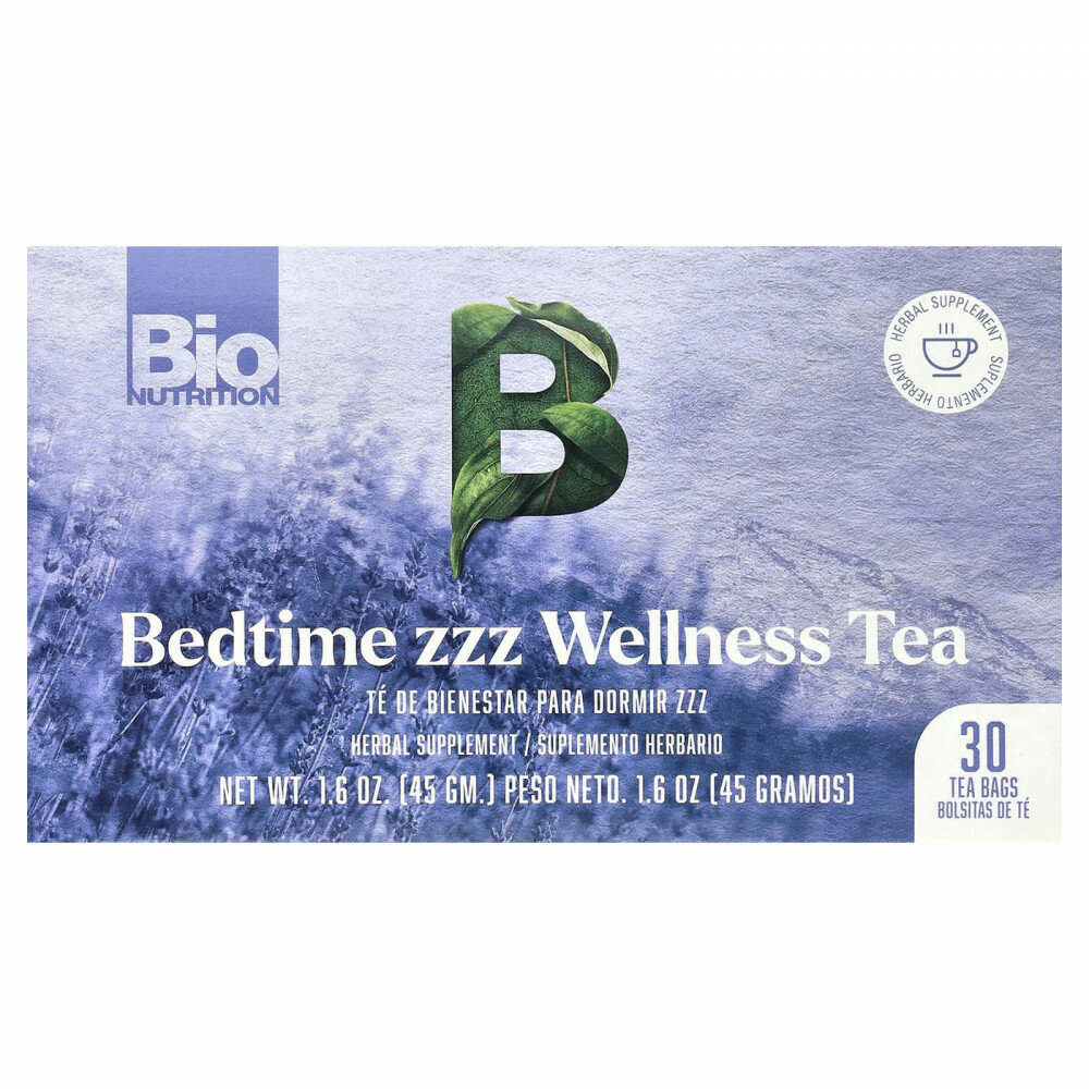 Bio Nutrition, Bedtime zzz Wellness Tea, без кофеина, 30 чайных пакетиков, 45 г (1,6 унции)