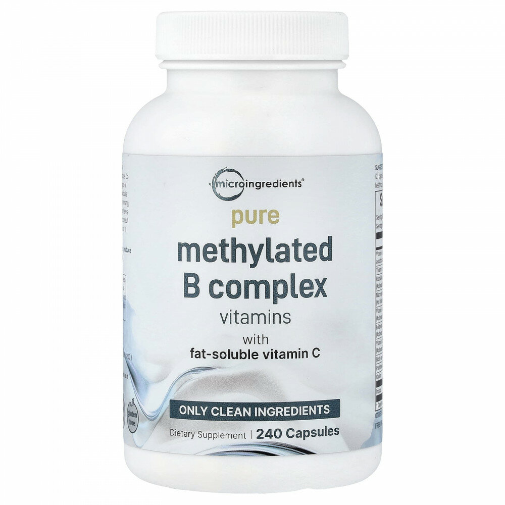 Micro Ingredients, комплекс чистых метилированных витаминов группы B с витамином C, 240 капсул