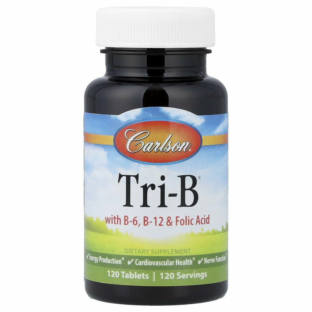 Carlson, Tri-B® с витаминами B6, B12 и фолиевой кислотой, 120 таблеток