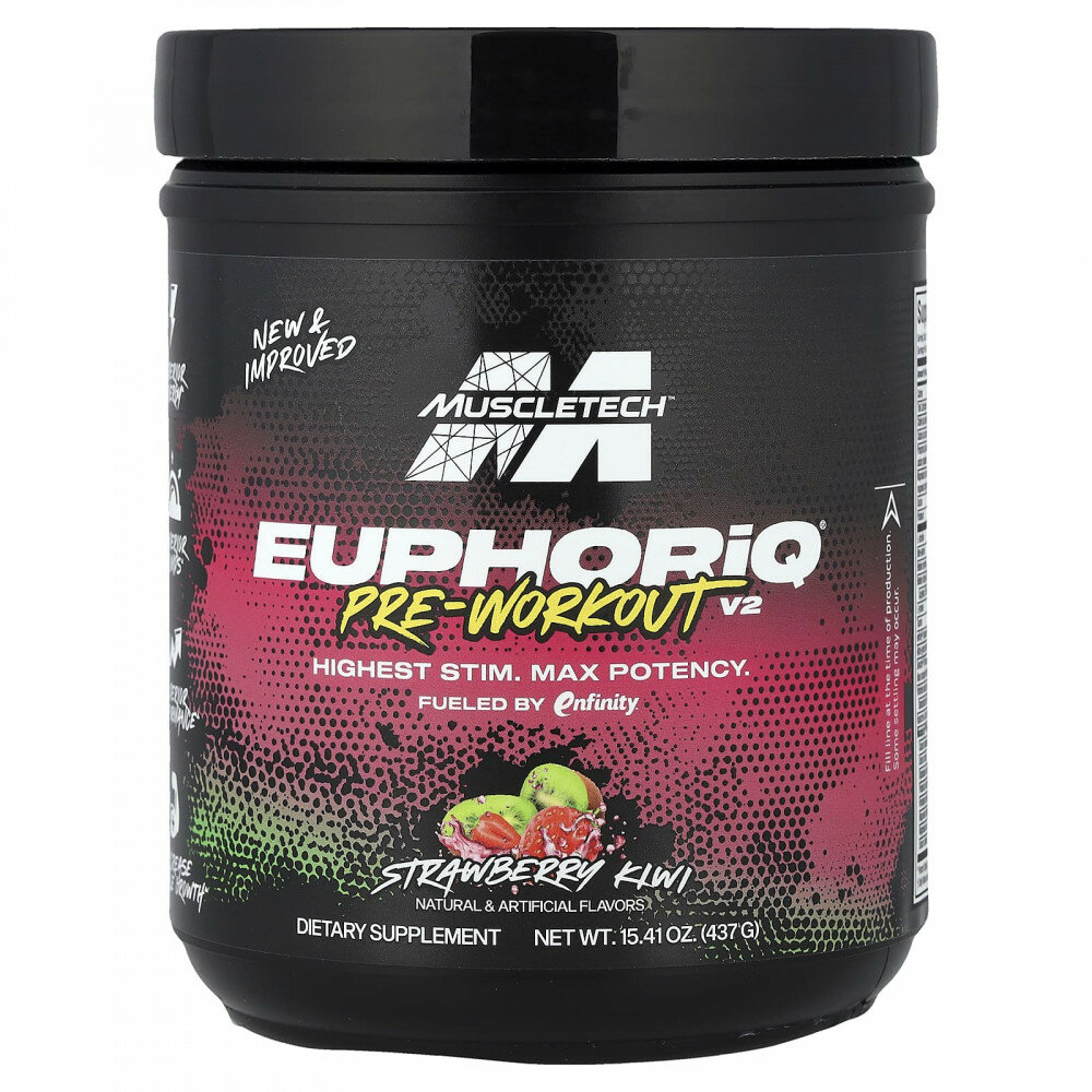 MuscleTech, EuphoriQ® Pre-Workout V2, клубника и киви, 437 г (15,41 унции)