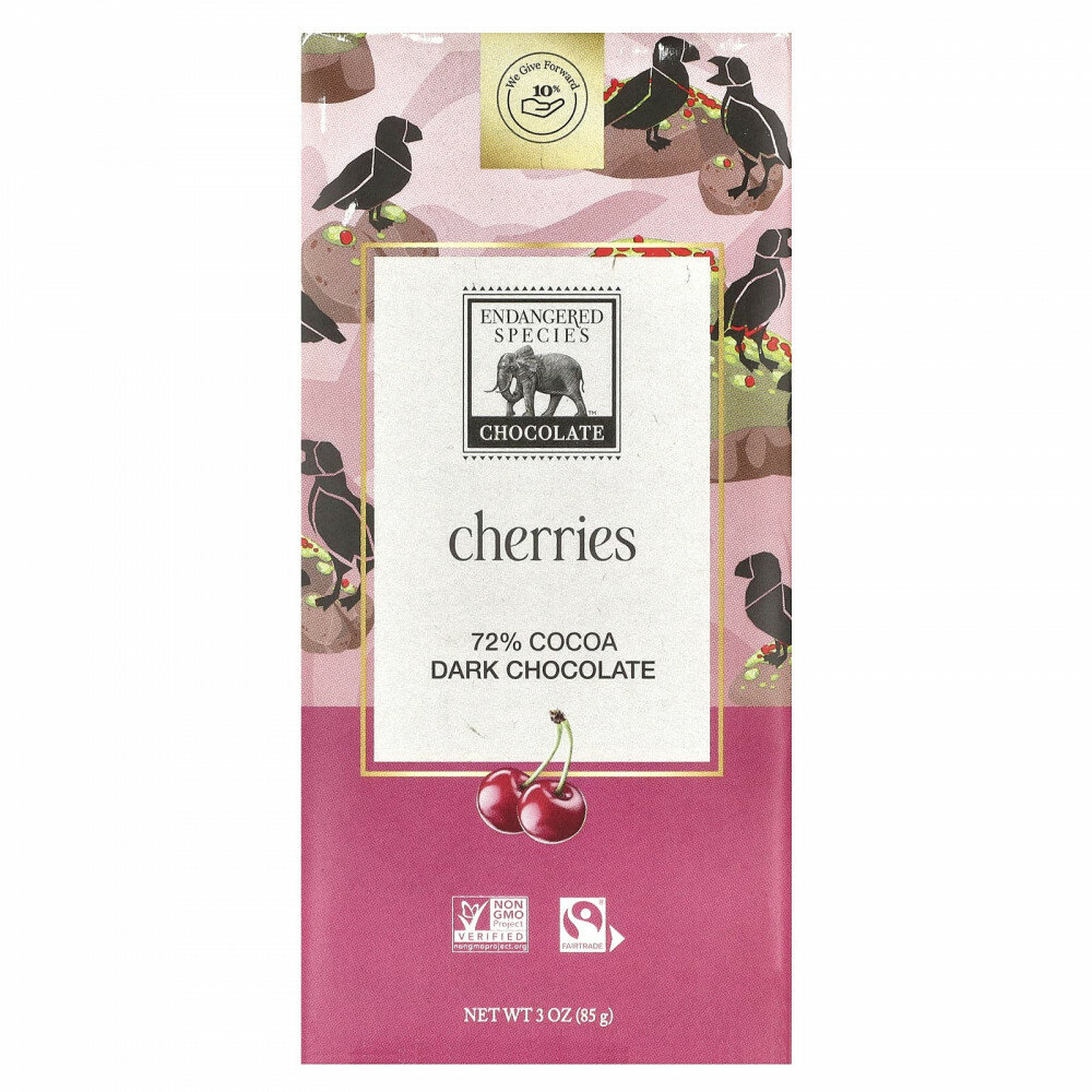 Endangered Species Chocolate, темный шоколад с вишней, 72% какао, 85 г (3 унции)