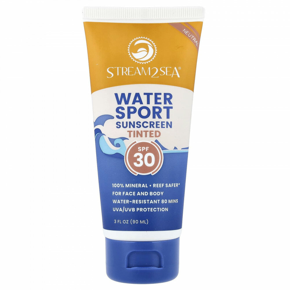 Stream2Sea, Солнцезащитное средство для водных видов спорта, тонирующее, SPF 30, нейтральный, 90 мл (3 жидк. Унции)