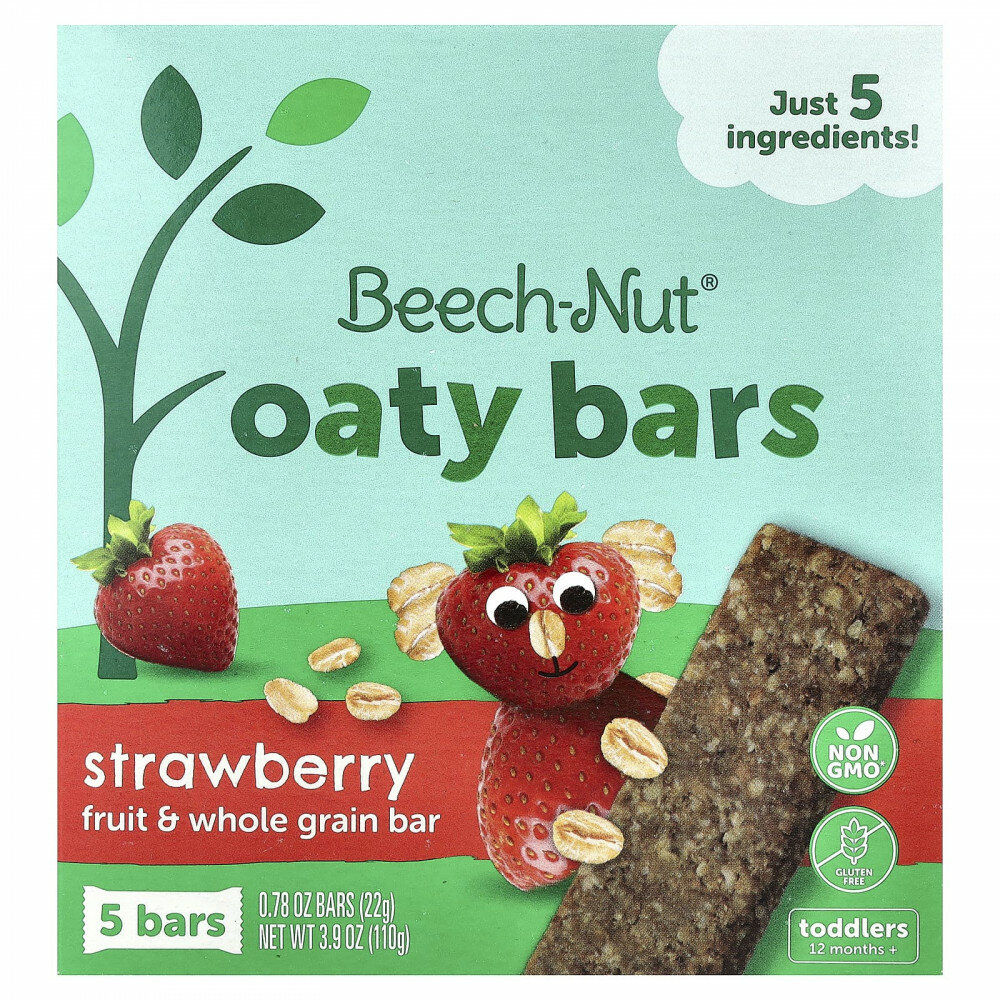 Beech-Nut, овсяные батончики, для детей от 12 месяцев, клубника, 5 батончиков по 22 г (0,78 унции)
