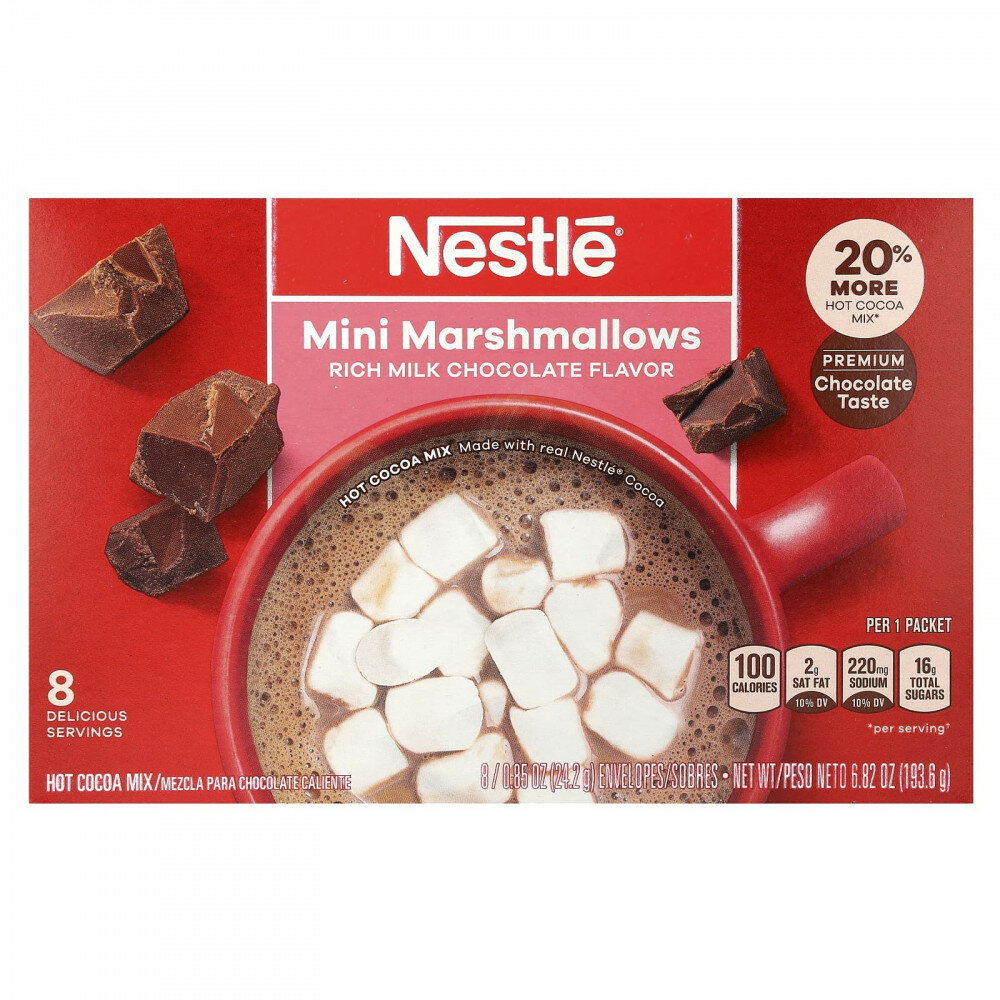 Nestle Hot Cocoa Mix, Мини-зефир, насыщенный молочный шоколад, 8 пакетиков, 24,2 г (0,85 унции)