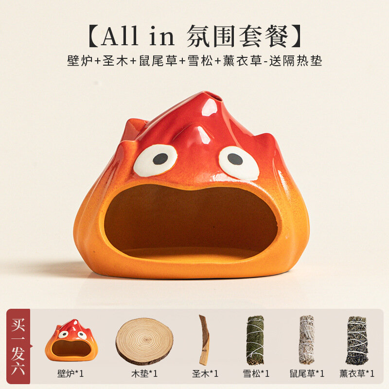 Набор благовоний "Маленький Бог Огня" для очищения ума и тела, создания уютной атмосферы, с керамической подставкой для благовоний из кедра и священного дерева для украшения интерьера.