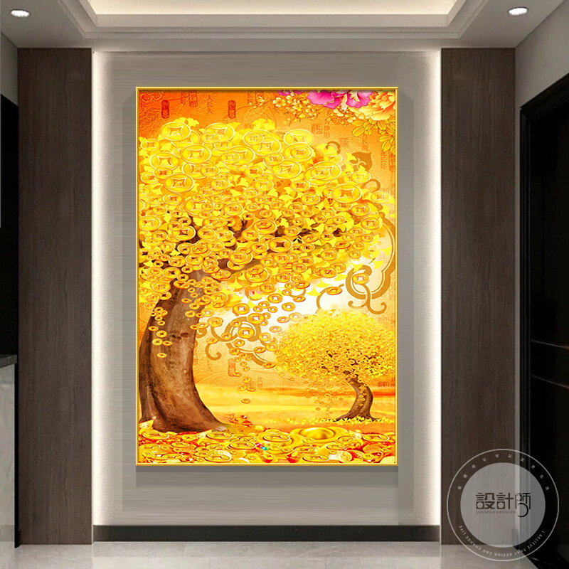 Декоративная картина «Золотое денежное дерево» для гостиной, настенное украшение для прихожей, столовой, коридора и холла.