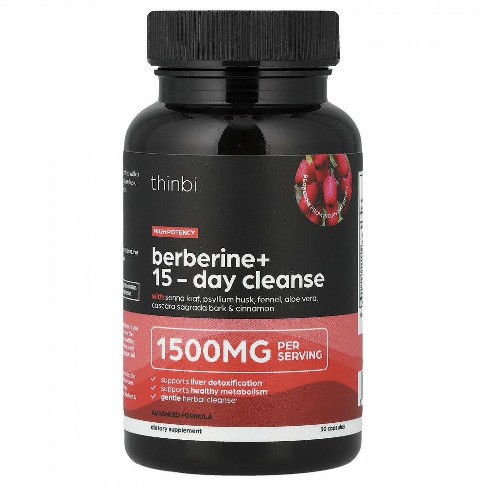 Thinbi, Berberine+, 15-дневное очищение, 30 капсул