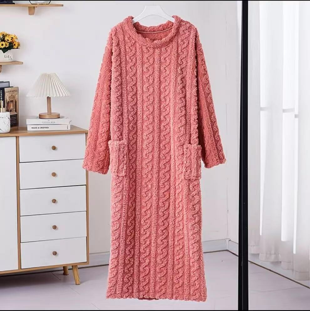 Новая утепленная осенне-зимняя длинная ночная рубашка, женская пижама, защищающая от холода, милый длинный халат с длинными рукавами и свободным кроем, а также юбка для ванной.