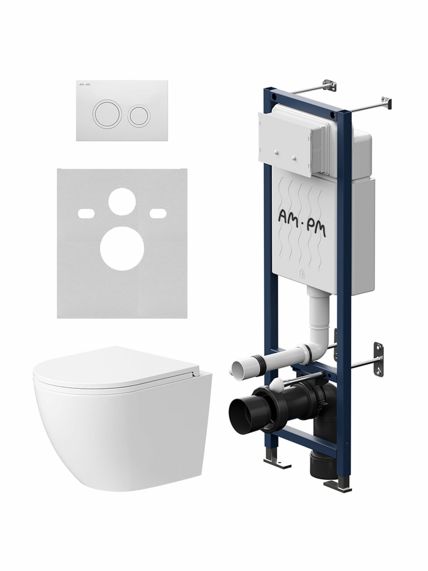 Инсталляция AM.PM ErgoFit с подвесным унитазом Damixa Syneris, клавиша L белый глянец