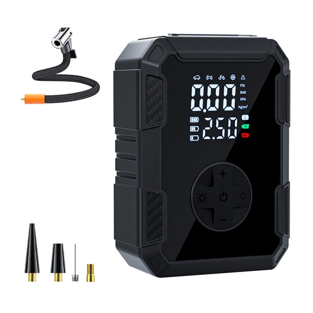 Мощный Портативный Воздушный Компрессор, Цифровой Насос Для Накачивания Шин Для Автомобильных Шин, Велосипедов, Шариков С ЖК-Дисплеем И Зарядкой Типа C.