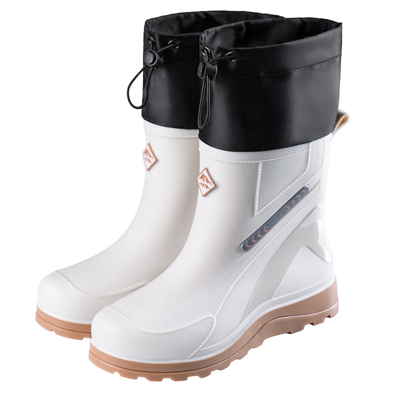 Новые осенне-зимние резиновые сапоги с хлопковой подкладкой, манжетами на шнурках, походные резиновые сапоги для активного отдыха, водонепроницаемые, нескользящие, износостойкие, простые и стильные мужские резиновые сапоги. EU:40