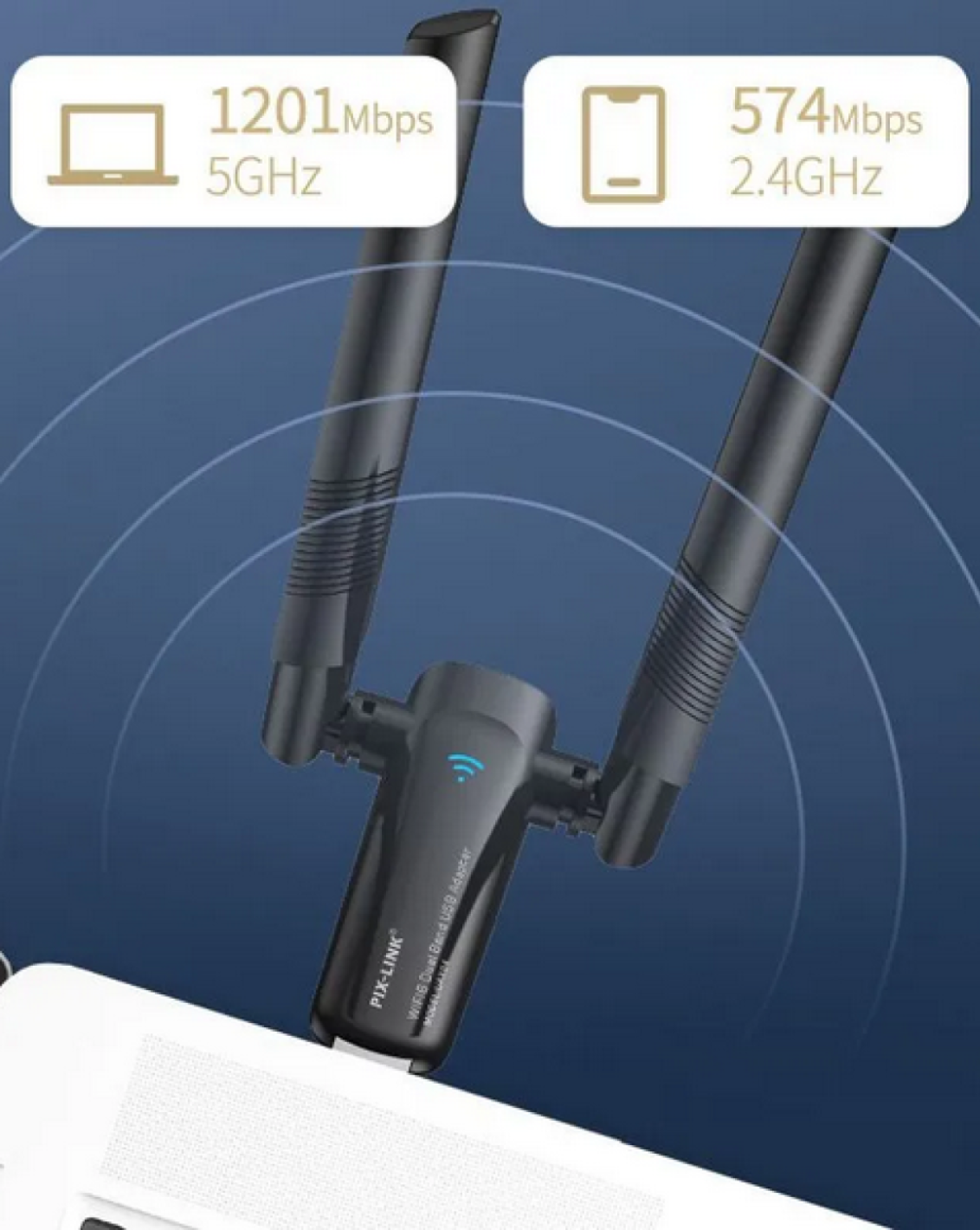 Wi-Fi адаптер Pix-Link UAX03, 1800 Мбит/с, двухдиапазонный, USB 3.0, 2,4 ГГц и 5 ГГц.