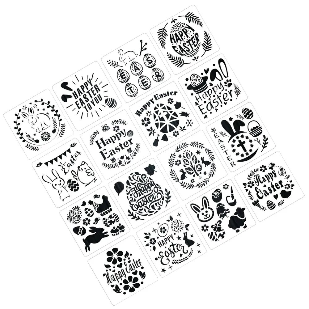 Комплект из 16 черных пластиковых трафаретов для детского рисования и творчества