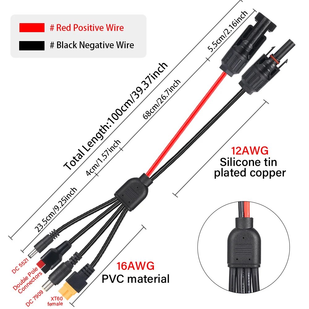 Расширяющий кабель KingHui для солнечных батарей 1 м 12AWG/16AWG