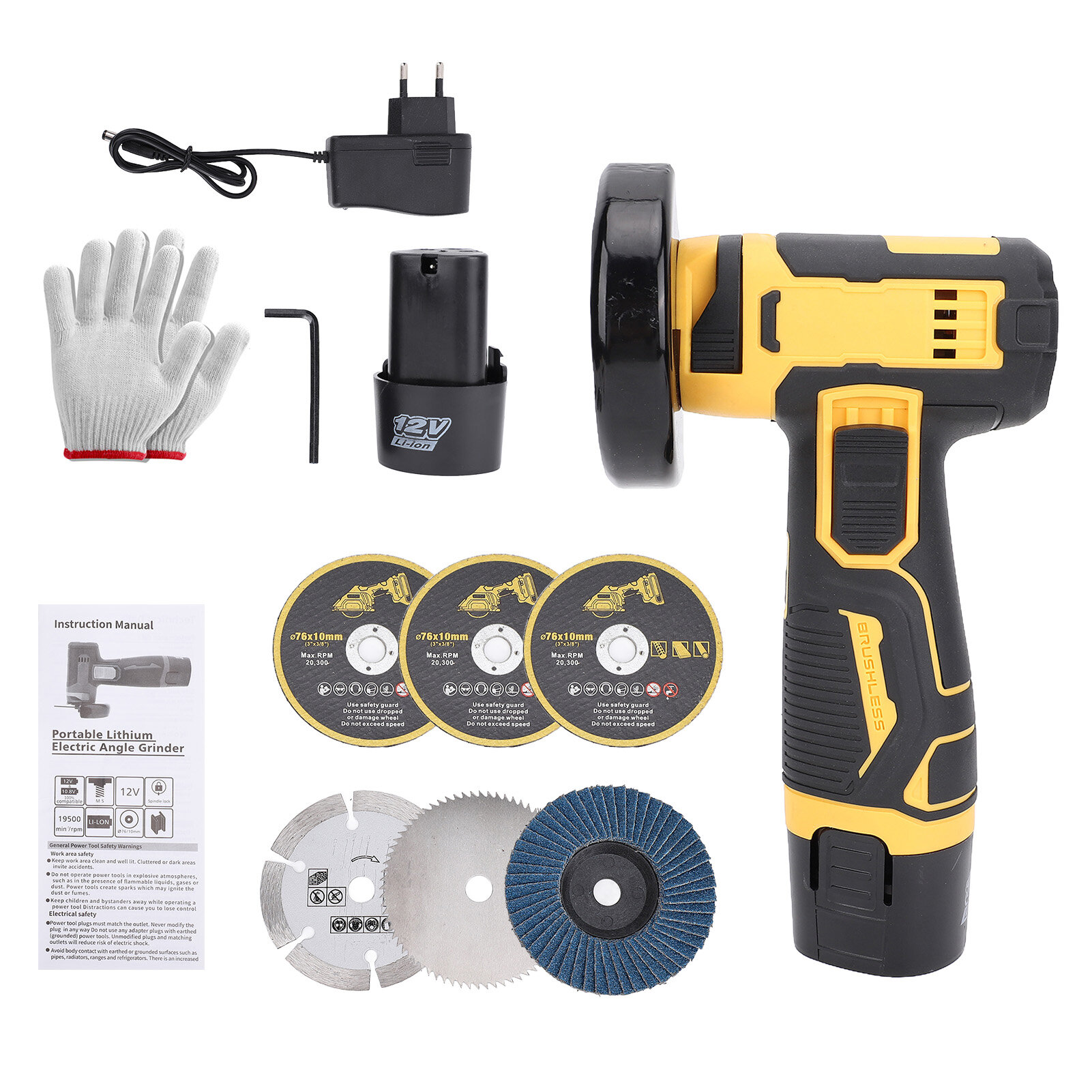 Управляющая угловая шлифовальная шлифовальная машина 21V беспроводной резьбовой полировочный аппарат с 2PCS перезаряжаемая батарея Многофункциональная мини-резак на плитку с дисками с 6 шт.