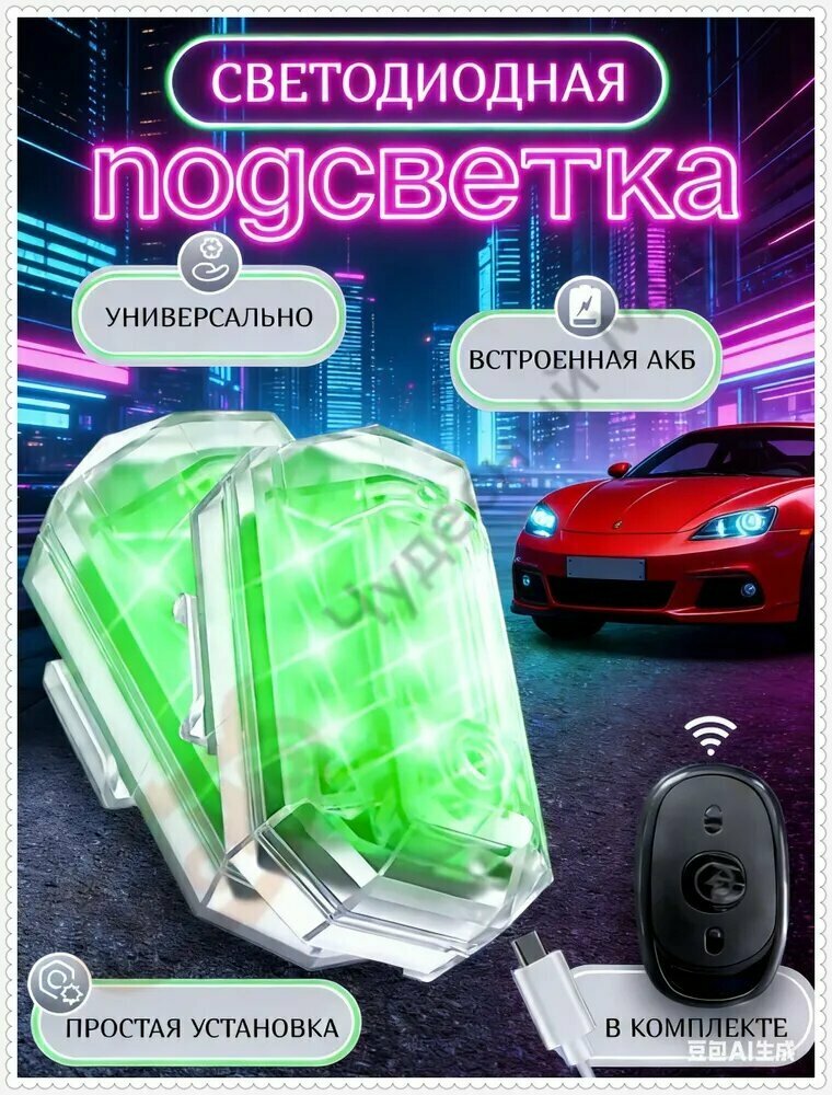 Фары-вспышки, Светодиодная, 2 шт, арт. RGB LED стробоскоп с дистанционным управлением 2.4G Беспроводной для Автомобилем Мотоциклом