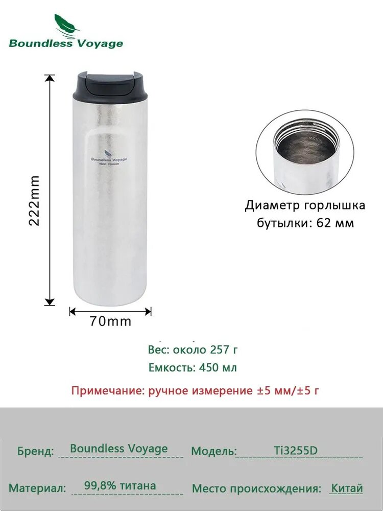 Boundless Voyage 450 мл Титаниумски термос