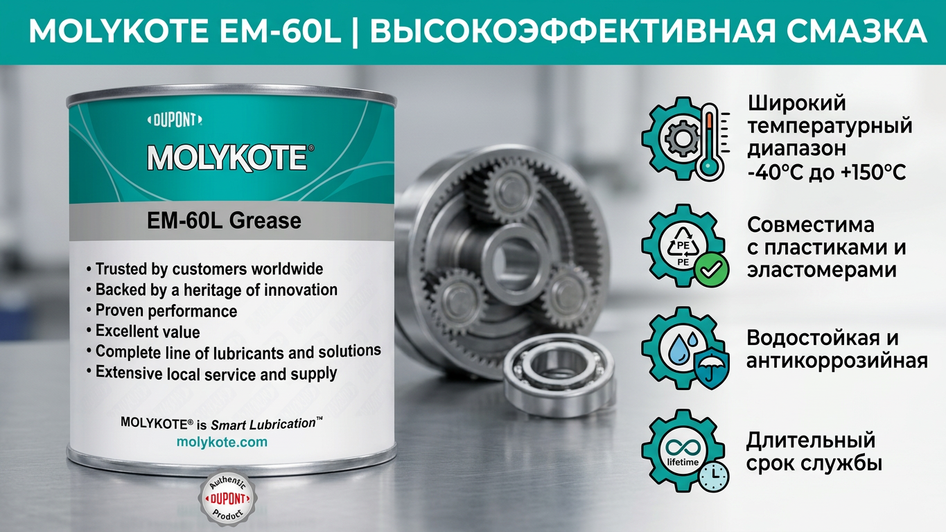Пластичная смазка Molykote EM-60L, 1 кг / Синтетическая (ПАО) смазка для пластика и снижения шума