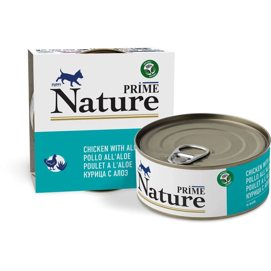 PRIME NATURE Консервы для щенков Курица с алоэ в бульоне ж/б 150 гр*12 шт