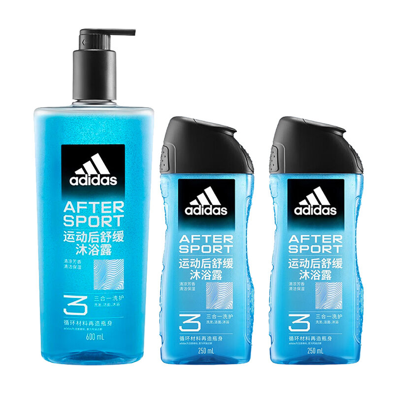 Гель для душа мужской Adidas After Sport 3 в 1, Three-Piece Set: Sports Post-Workout Soothing Shower Gel 600ml+Sports Post-Workout Soothing Shower Gel 250ml*2