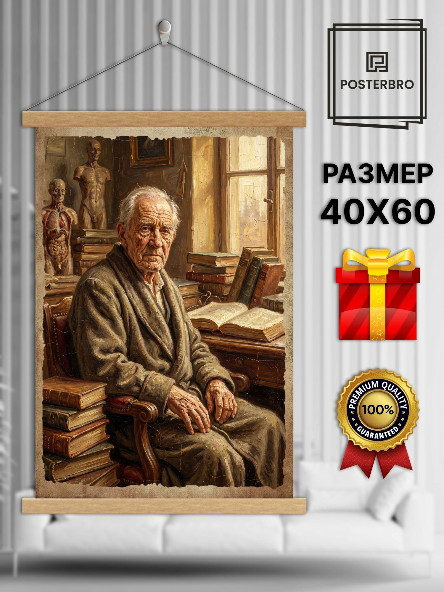 Постер на стену Posterbro в рамке 40х60 "Пожилой учёный доктор наук" интерьерный