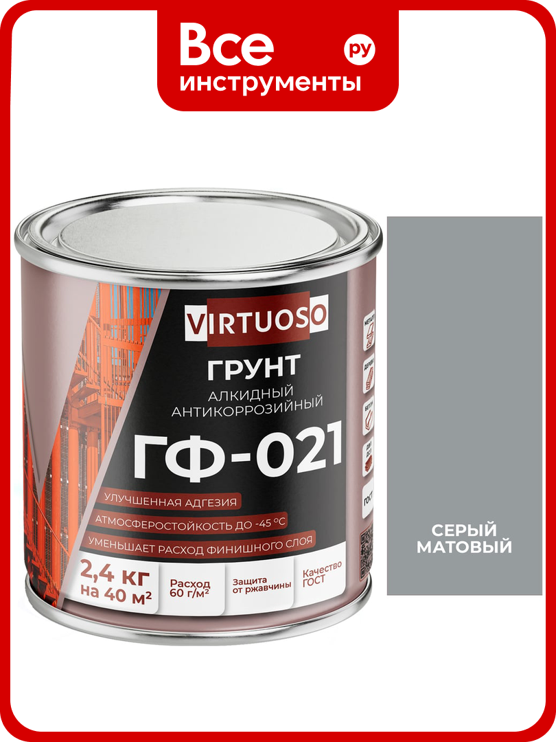 Грунтовка по металлу VIRTUOSO ГФ-021 серая 2,4 кг 11588629