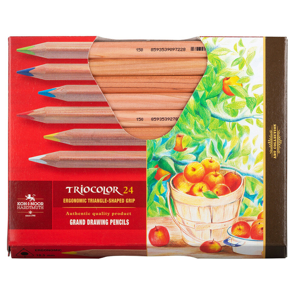 Карандаши цветные неокрашенный корпус Koh-I-Noor "Jumbo TRIOCOLOR 3154", 24цв, картон. упак. в термоусадке, 385285