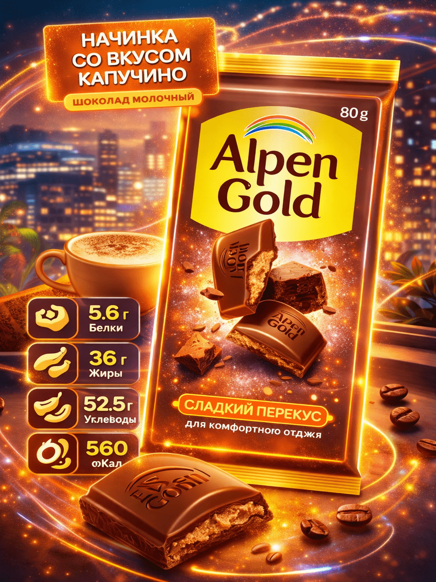 Шоколад молочный Alpen Gold со вкусом капучино, 80г