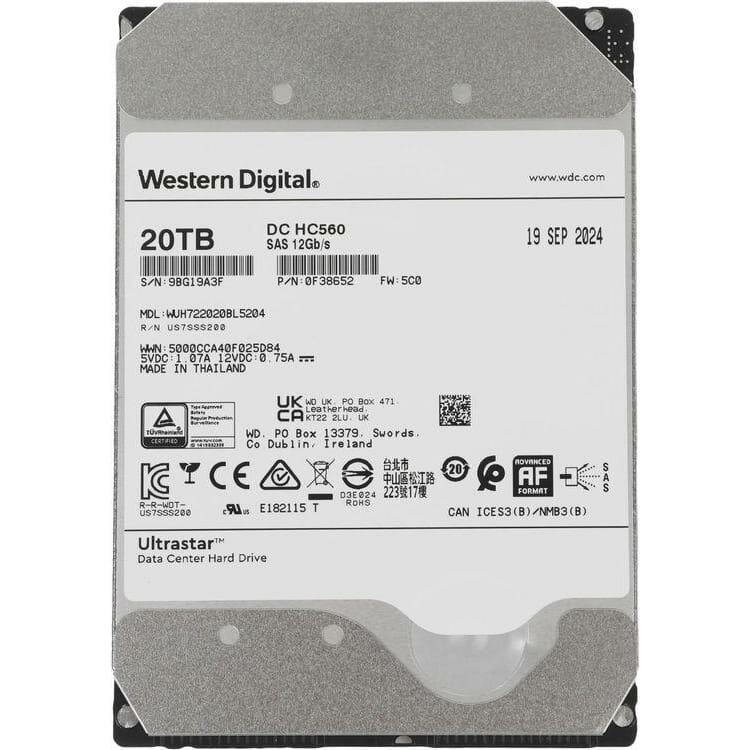 Жесткий диск WD SAS 3.0 20TB 0F38652 WUH722020BL5204 Server Ultrastar DC HC560 512E (7200rpm) 512Mb 3.5"
