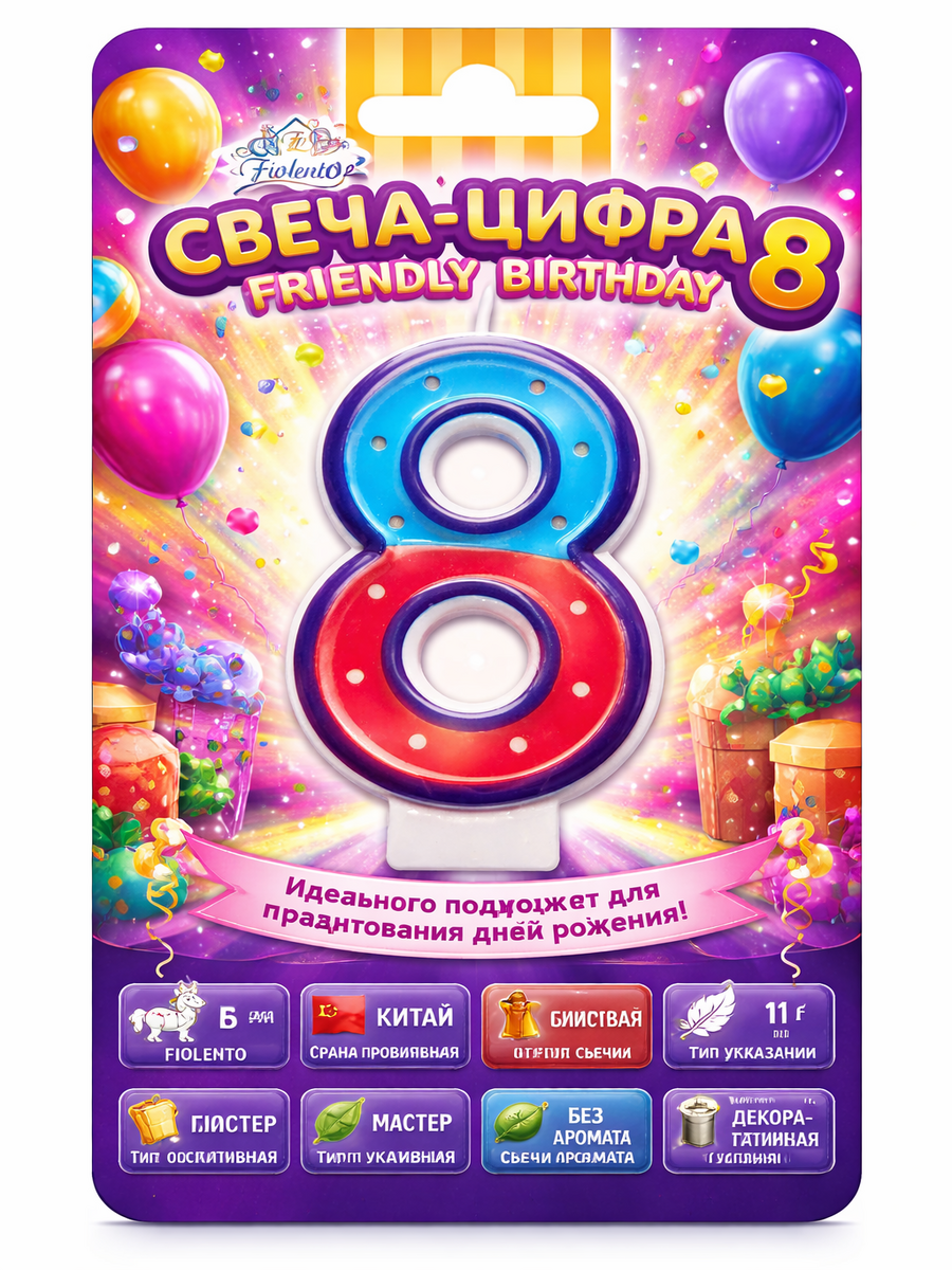 Свеча-цифра 8 Fiolento Friendly Birthday
