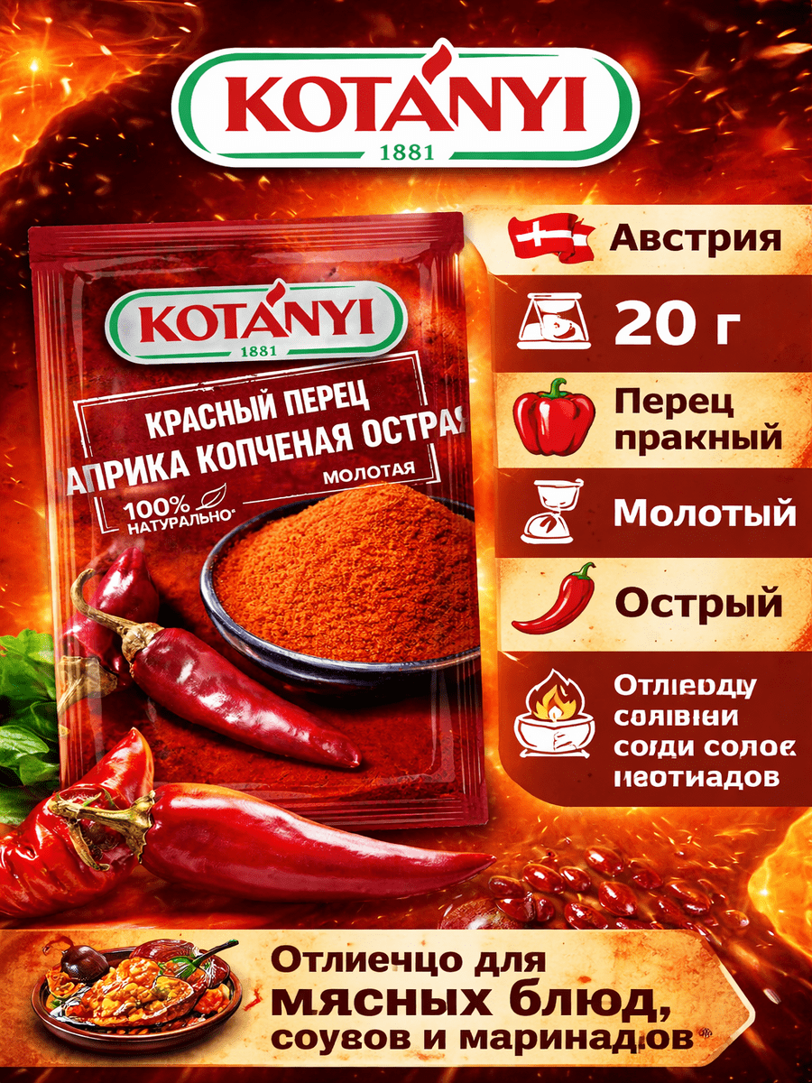 Приправа Kotanyi Красный перец паприка копченая острая, 20г