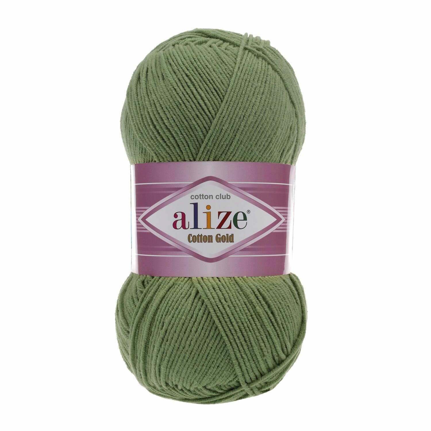 Пряжа для вязания Cotton Gold Alize 1 моток (330 м, 100 гр), цвет 485 дымчато-зеленый