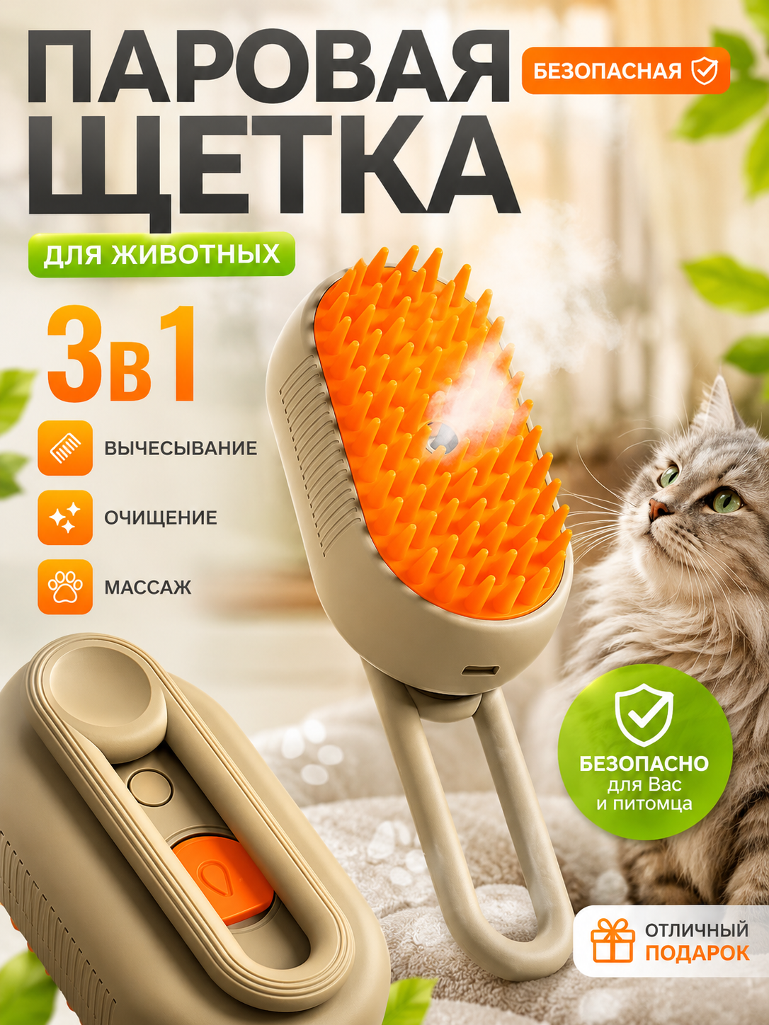 Паровая щетка для кошек, чесалка, расческа, щетка для кошек с паром