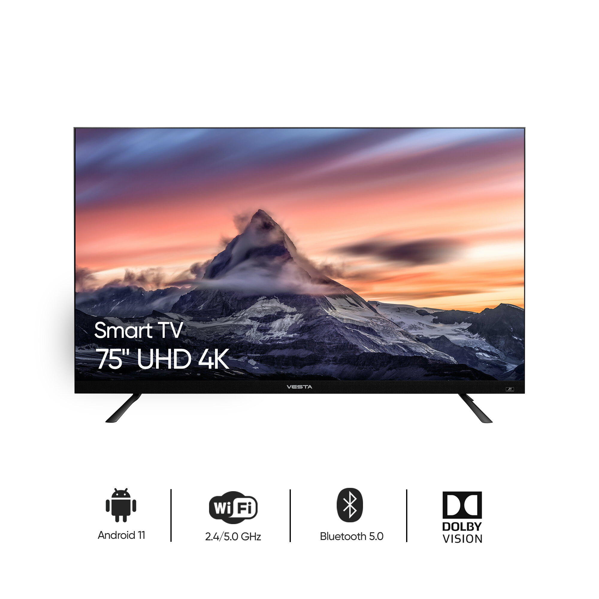 Телевизор Vesta 75 дюймов, разрешение Ultra HD, матрица VA, Wi-Fi, черный (V75MU6500) уценка