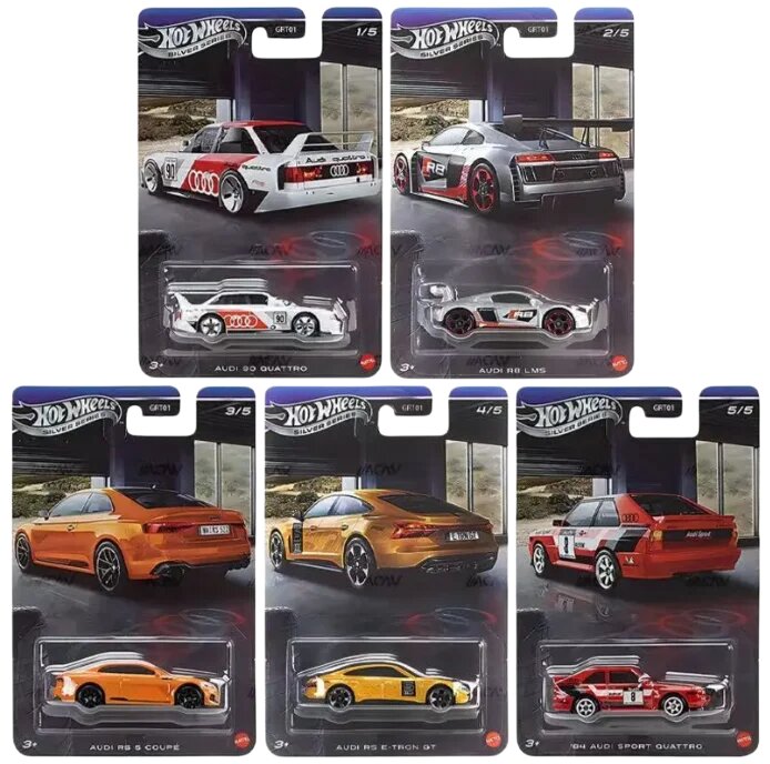 Коллекционный набор Hot Wheels Grt01 Silver Standard High-Performance Series: модели Audi 90 и Audi R8 из литого металла, подарок для коллекционера