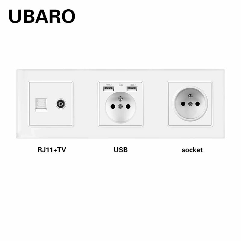UBARO настенная розетка с панелью из стекла RJ11TV-U1-W1