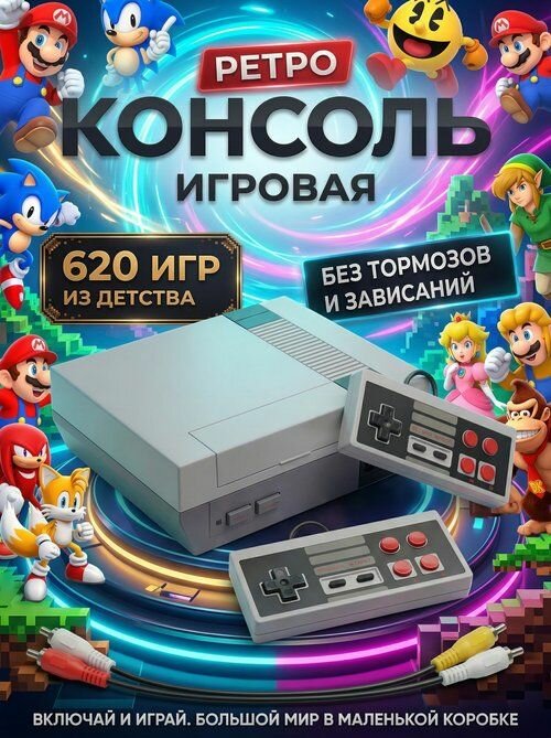 Игровая приставка для телевизора ретро 8 бит, консоль для игр с джойстиками