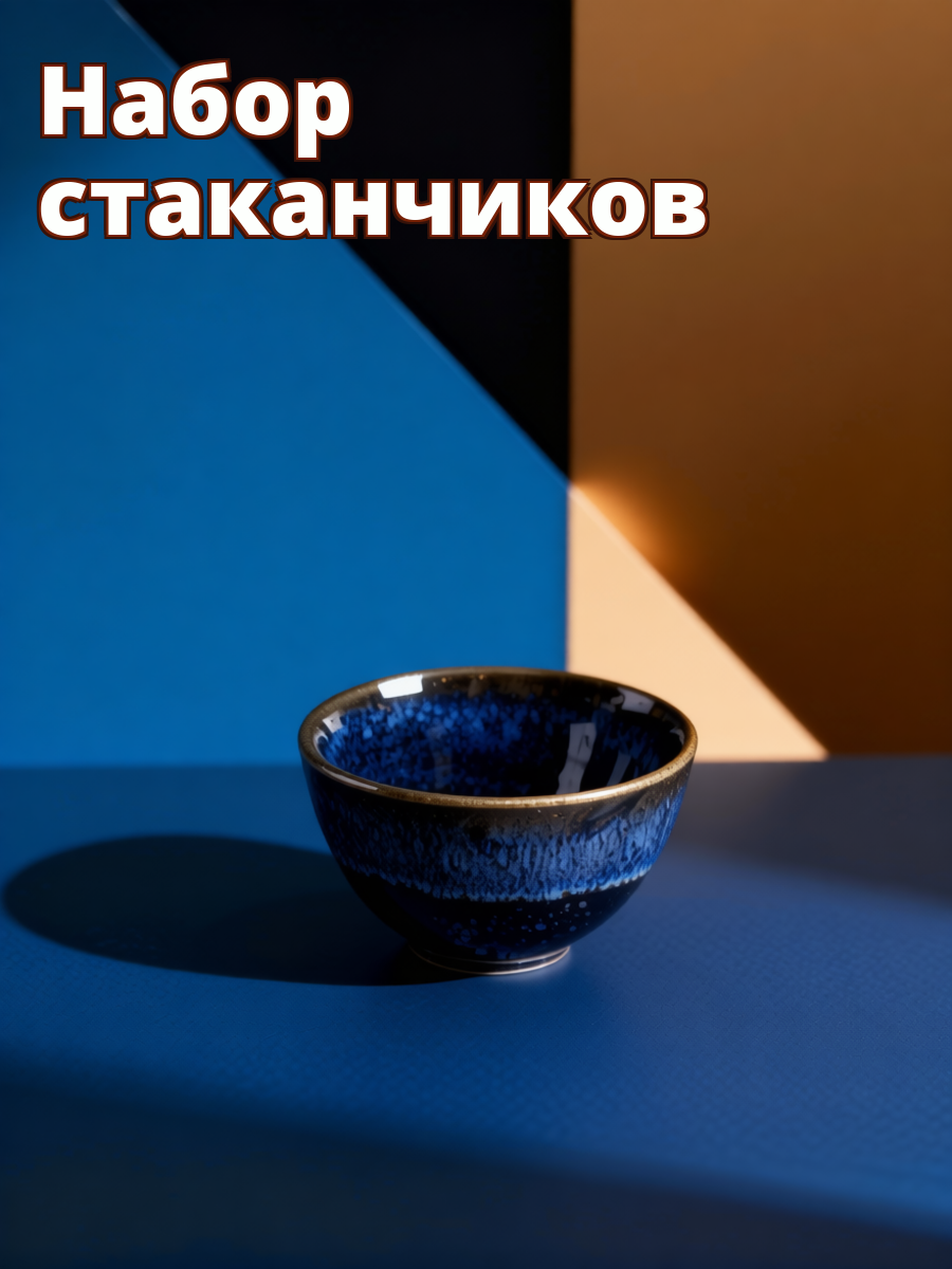 Набор Из 3 Кружек Японского Стиля Для Саке Чая Кофе Вина Воды Голубой Цвет 7*6 Cm