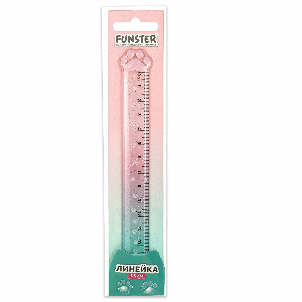 Линейка пластиковая 15 см, FUNSTER (фанстер), "лапка", прозрачная, европодвес, 210919, 210919