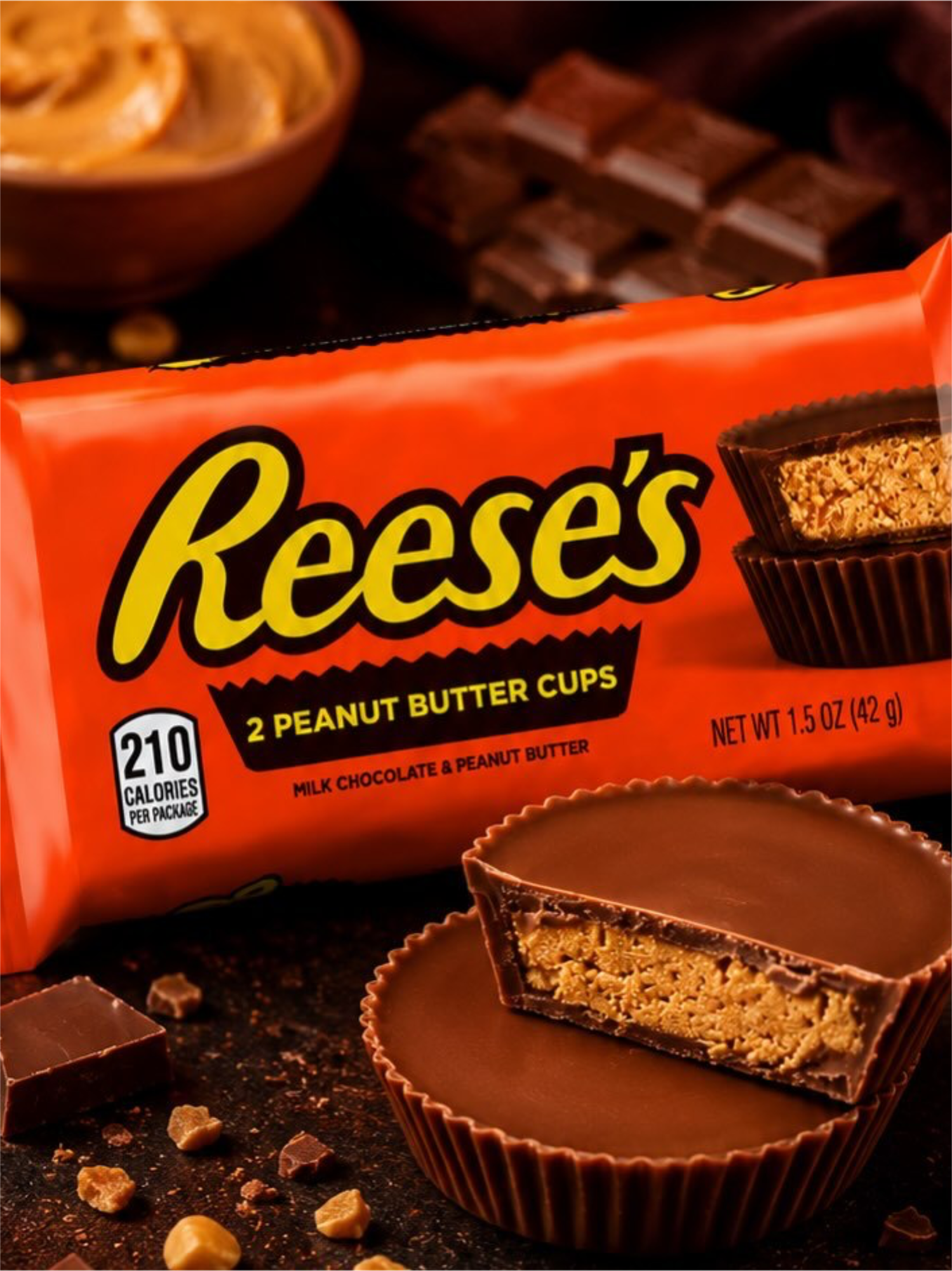 Печенье Reese's "2 Peanut Butter Cups", молочный шоколад, с арахисовым маслом, 1 шт х 42 г (США)