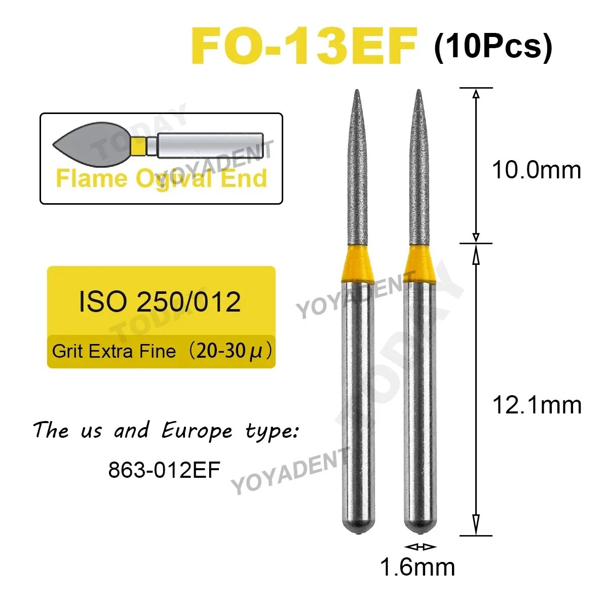 Стоматологические боры YOYADENT FG 1,6 мм 10 шт. FO-13EF