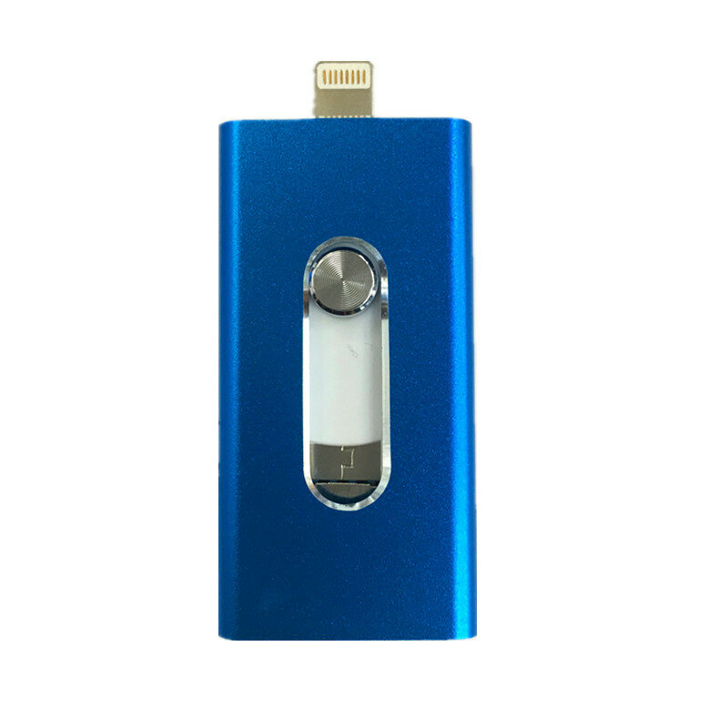 Металлический 3-в-1 флеш-накопитель с USB-C, Lightning и USB-A для iPhone, Android и ПК - 32GB, Синий