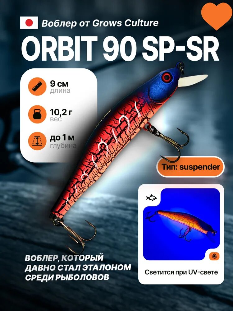 Мелководный воблер для твичинга Orbit 90 SP-SR Grows Culture. Суспендер. На щуку, окуня и ночного судака. 9см, 10.2гр, 0.5-1.2м 00017-001