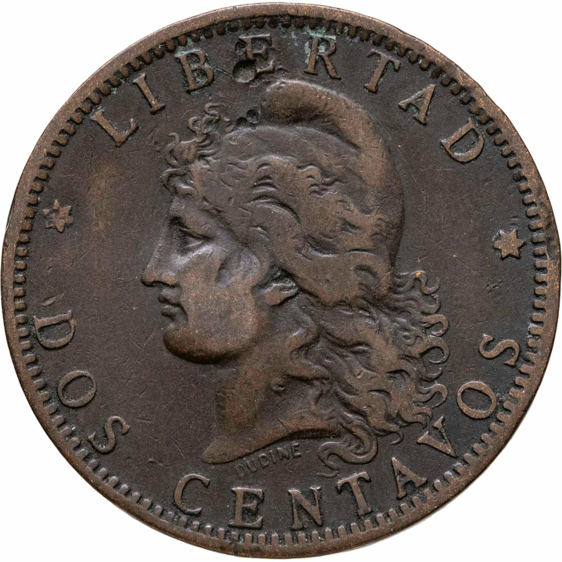 Аргентина 2 сентаво centavos 1888, Бронза, в сохранности VF
