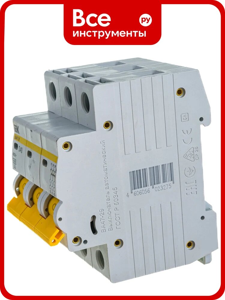 Автоматический, IEK, модульный выключатель IEK ВА 47-29 3п, D, 40А, 4.5кА, ИЭК