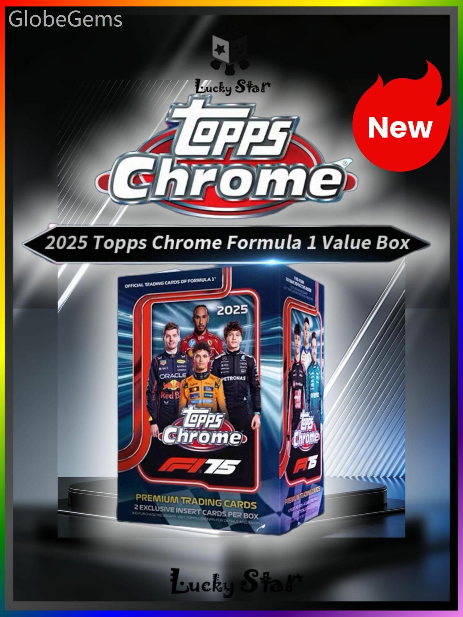 Topps Chrome Formula 1 2025 Value Box премиум-карточки Формулы 1 с эксклюзивными вставными картами, 6 упаковок (24 карточек)