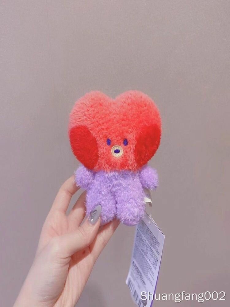 Плюшевый брелок BT21 желтый Minja с синими ушами, мягкий, для ключей, авто, подарок — фото 1